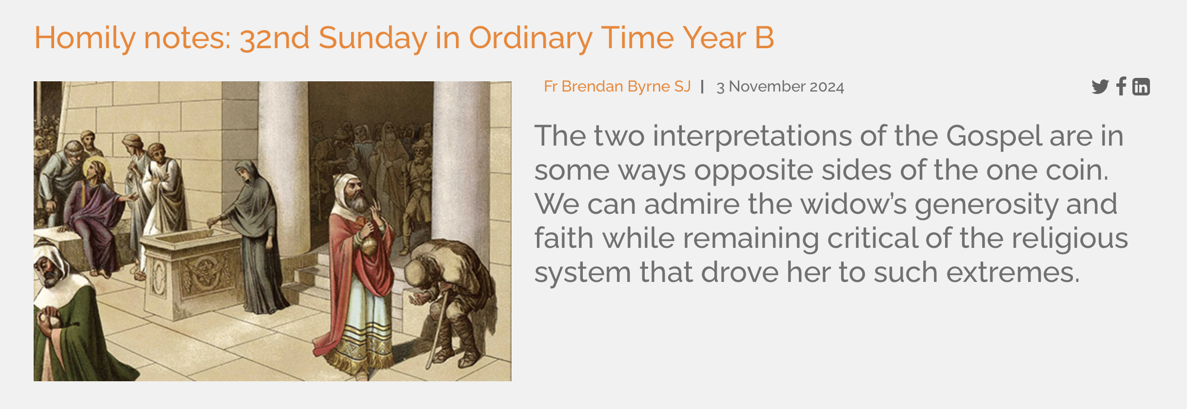 Fr Brendan Byrne SJ – Notes for Homily 32nd Sunday Year B – Quaerens