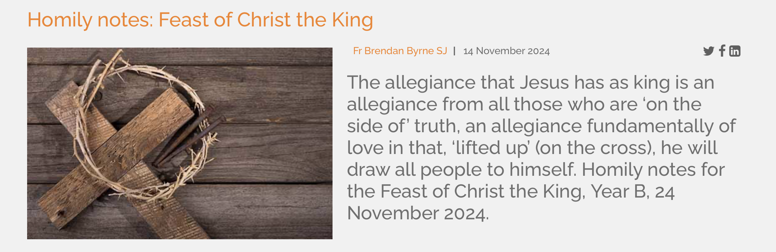 Fr Brendan Byrne SJ – Homily Notes for CHRIST THE KING – 34th Sunday ...