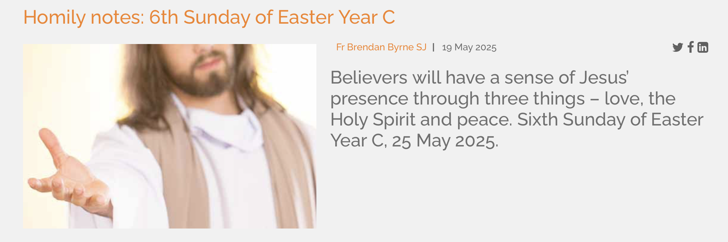 Fr Brendan Byrne SJ – Homily Notes for 6th Sunday of Eastertide Year C ...